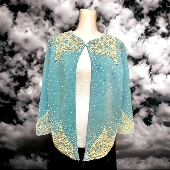 Jackets & Coats | Beautiful 195s Beaded Robins Egg Blue Jacket Size Ml ...